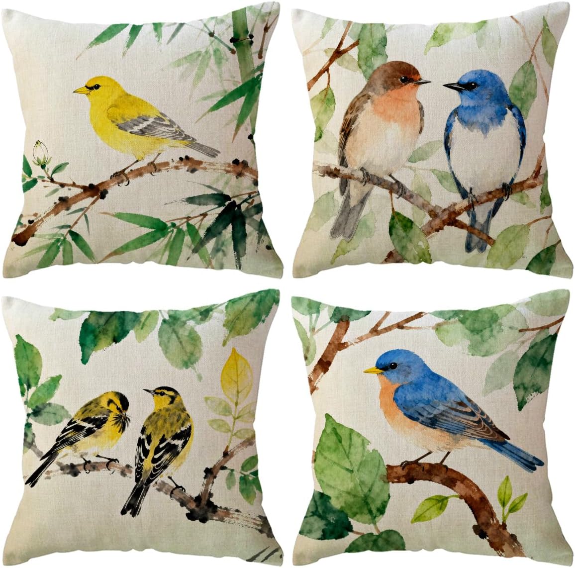 Amazon.com: ULOVE LOVE YOURSELF Birds Throw Pillowcases 4Pack Nature ...