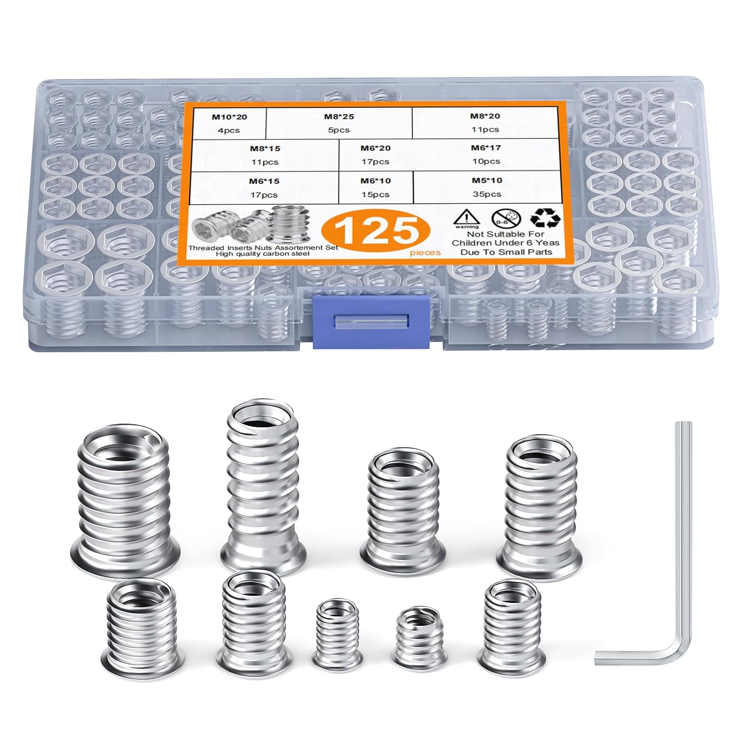 DN DENNOV Inserti filettati 125 pezzi, inserti filettati M5, M6, M8 ...