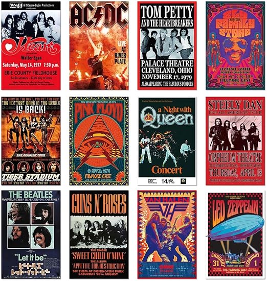 Amazon.com: TUOCYERD Vintage Rock Band Posters, 12 Pcs 70s 80s 90s ...