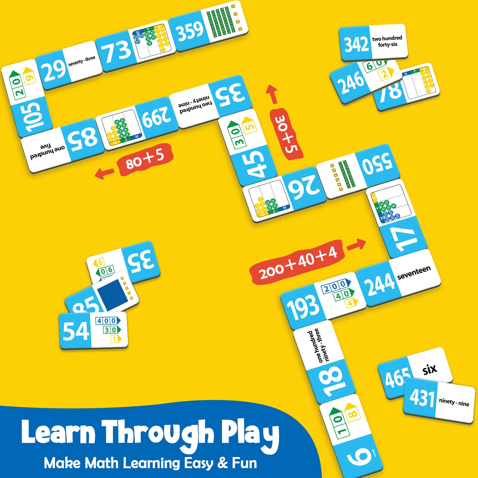 Snapklik.com : Place Value Dominoes Set Flash Cards, 50 PCS Math ...