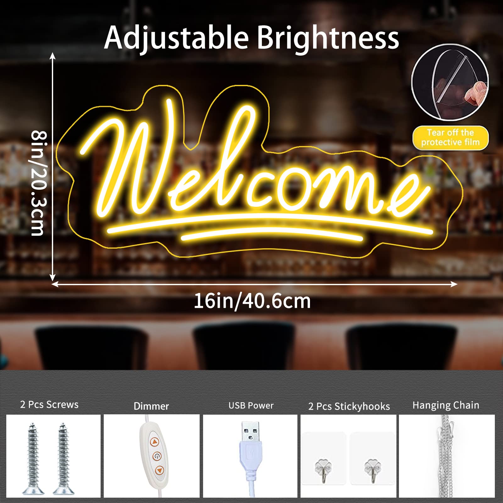 Welcome Neon Sign Welcome LED Neon Light Wall Art Sign Light up with ON ...