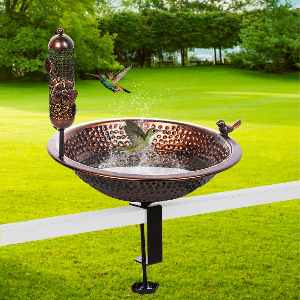 Snapklik.com : Qipade Deck Mounted Bird Bath 13 Inches Hand Hammered ...