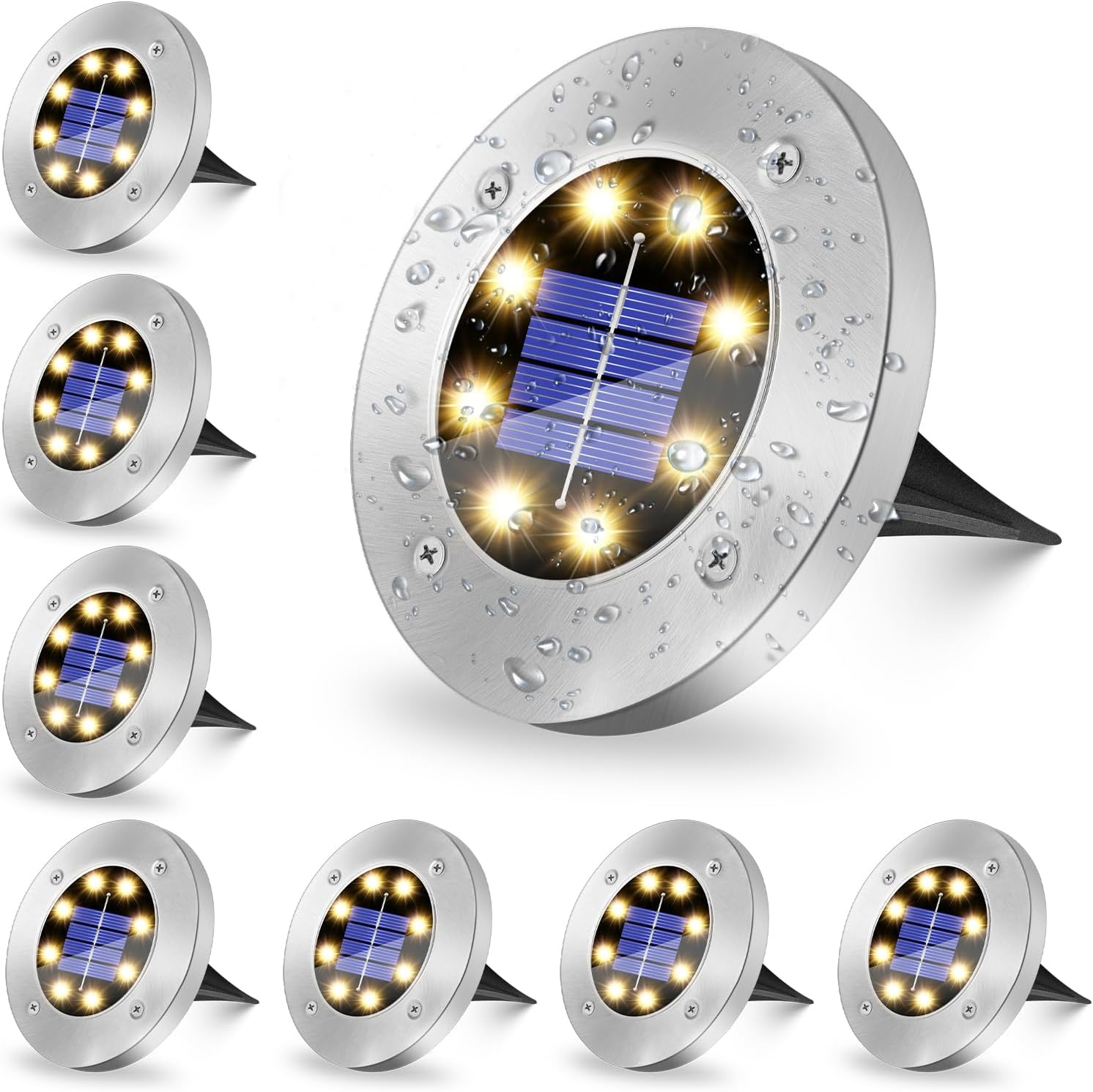SCNNC Solar Lights Outdoor Garden, 8 LEDs Solar Ground Lights Warm ...