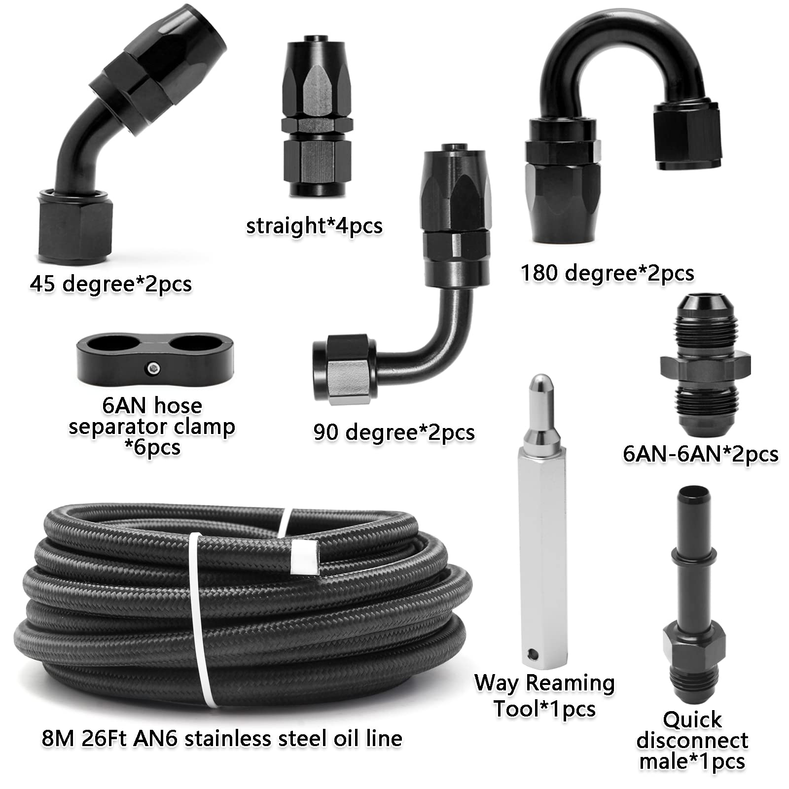 Shineyoo 6AN Nylon Stainless Steel Braided Rubber EFI LS Fuel Injection ...