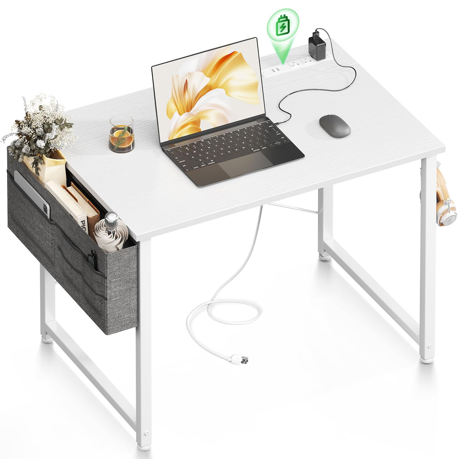 Casaottima 32 inch Small Computer Desk with Power Outlet, Teen Study ...