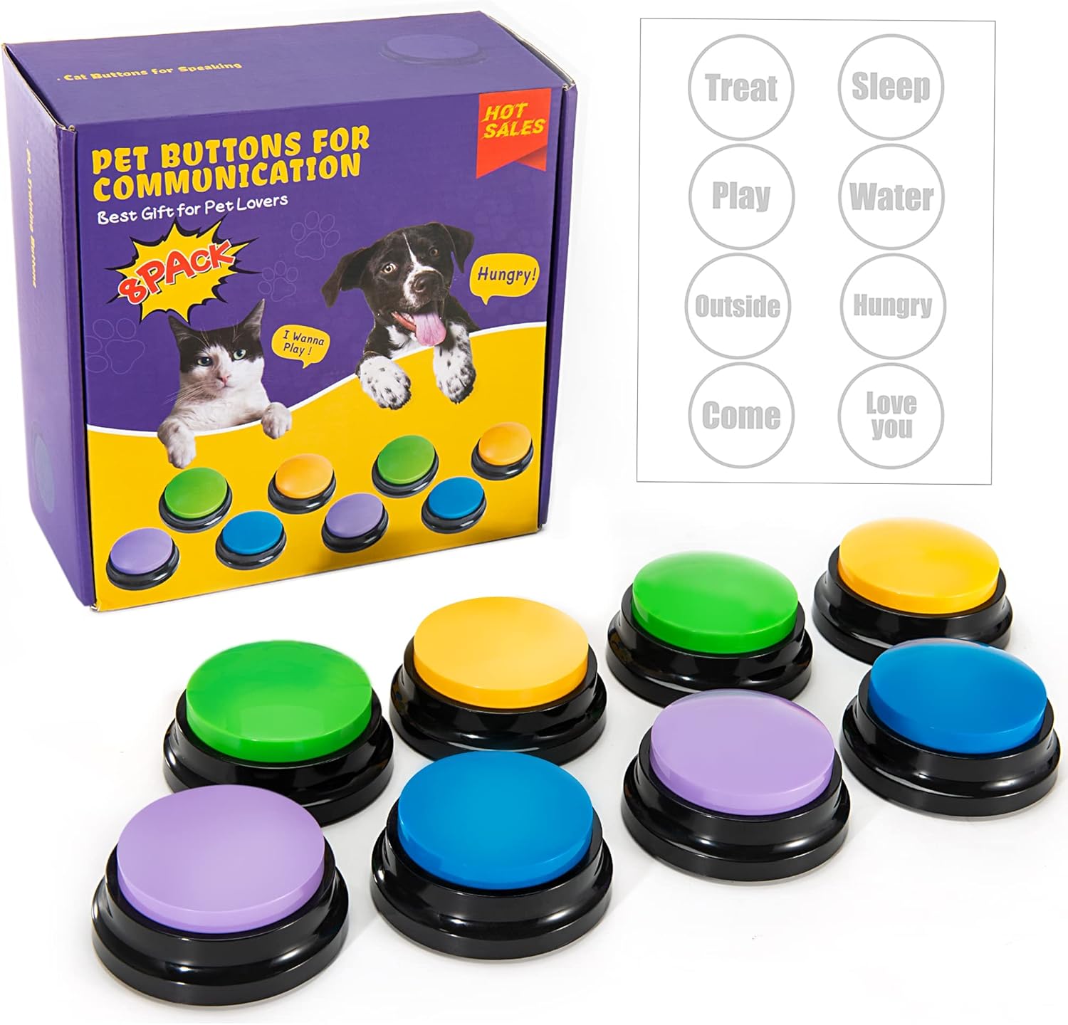 Pet Supplies : Kafaka 8 Pack Recordable Dog Button, Dog Buttons for ...