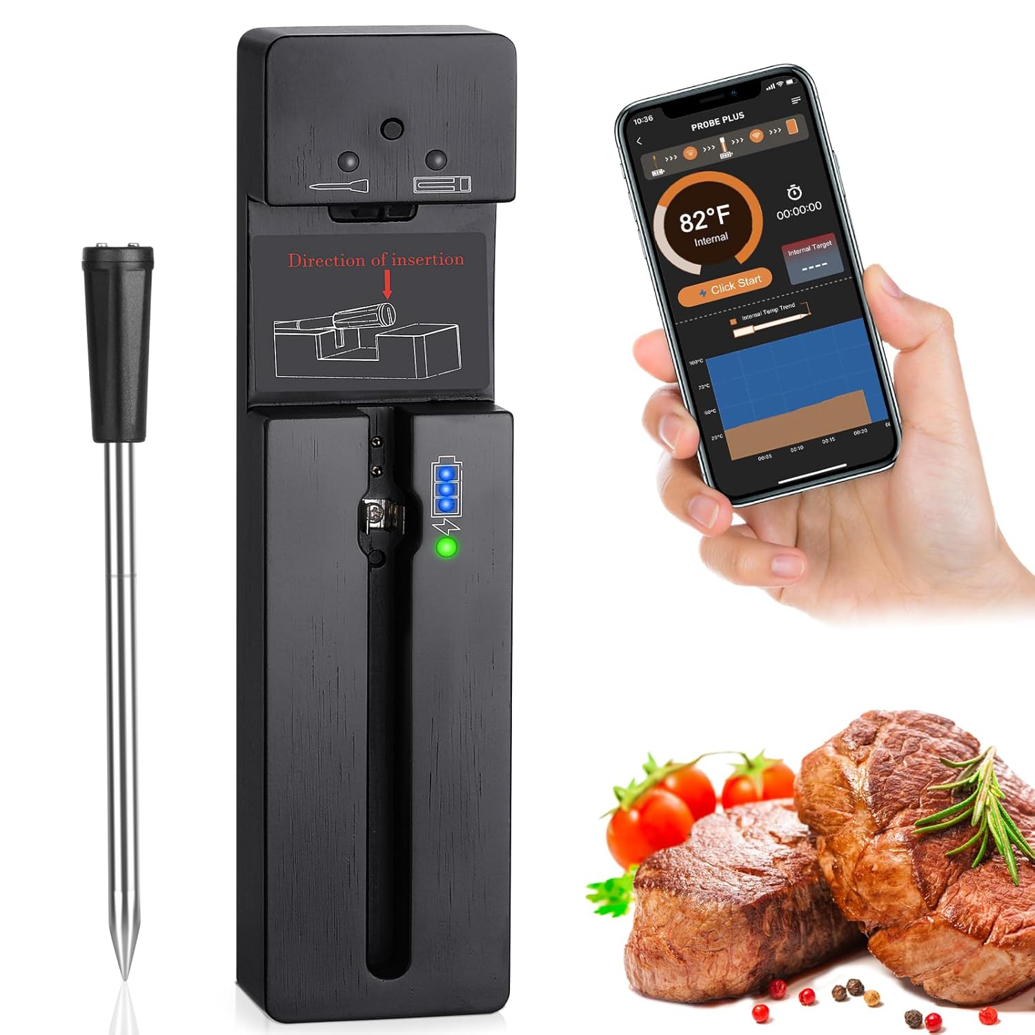 Amazon.com: Wireless Meat Thermometer, Smart Bluetooth Meat Thermometer ...