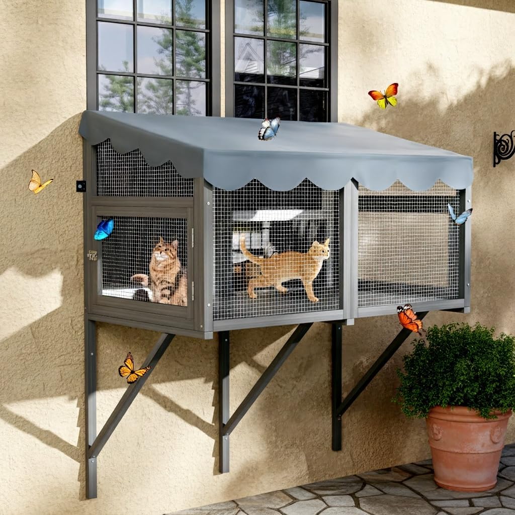 Amazon.com: Gray Wooden Catio Window Box for Indoor Cats, Expandable ...