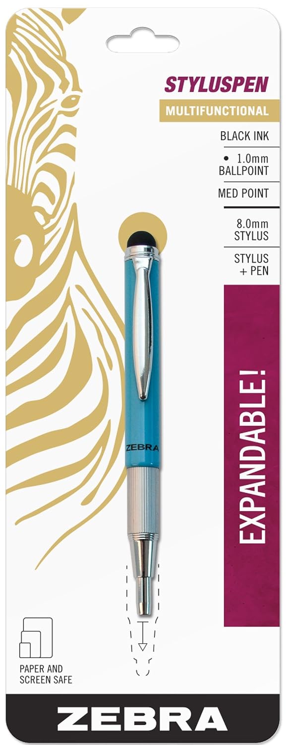 Zebra Telescopic Stylus Pen, Ballpoint, 1.0mm, Black Ink, Ocean Blue ...