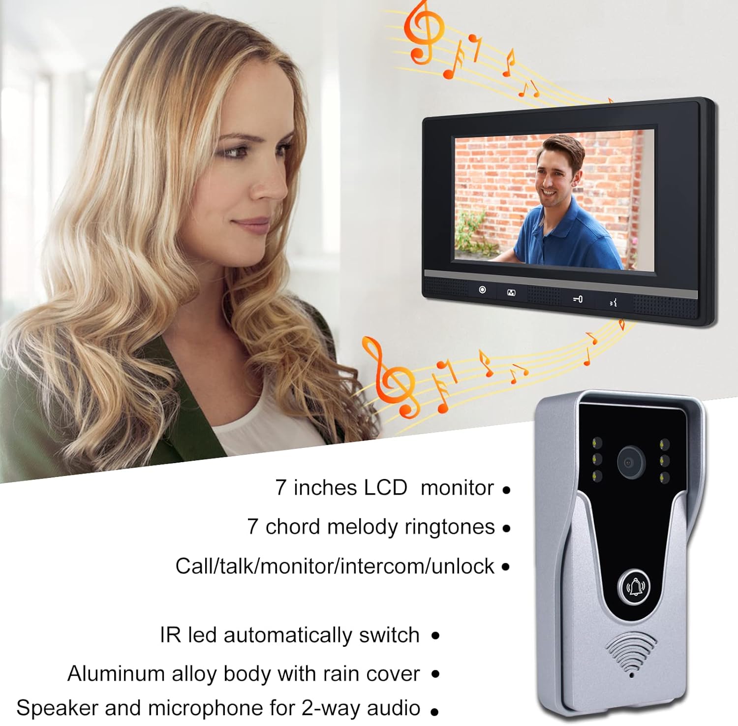Sistema de intercomunicación de video con cable, monitor de 7 pulgadas ...
