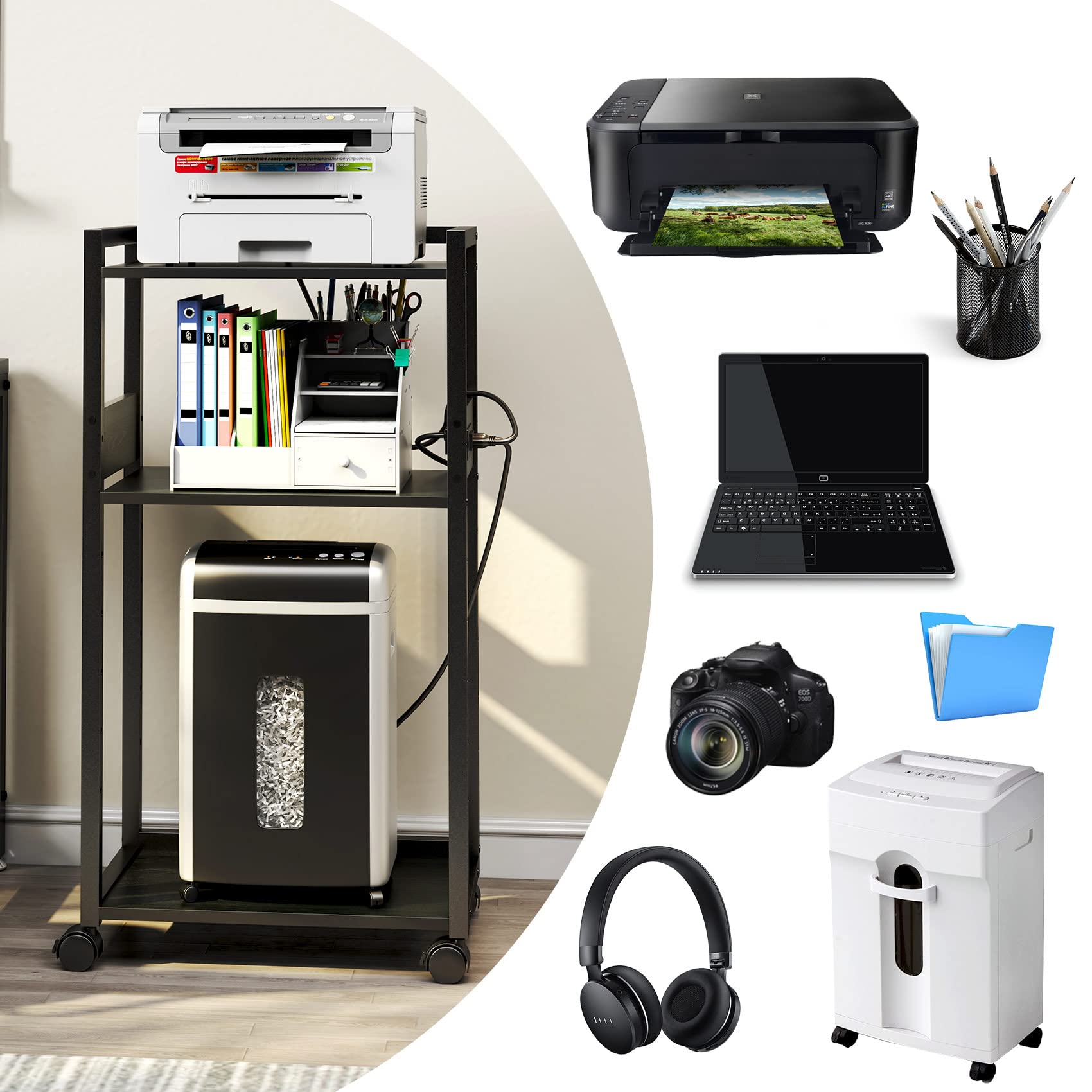 TC-HOMENY 3-Tier Movable Printer Stand with Storage Rolling Floor ...