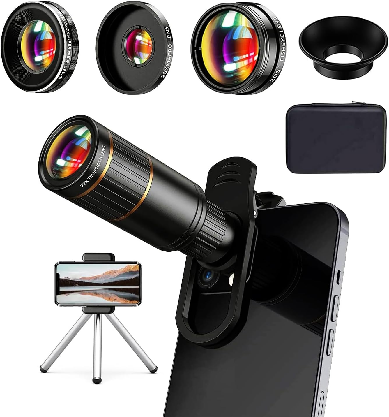 Apexel HD 5in1 Camera Lens Kit,2x Telephoto Zoom Lens + 170 degree ...