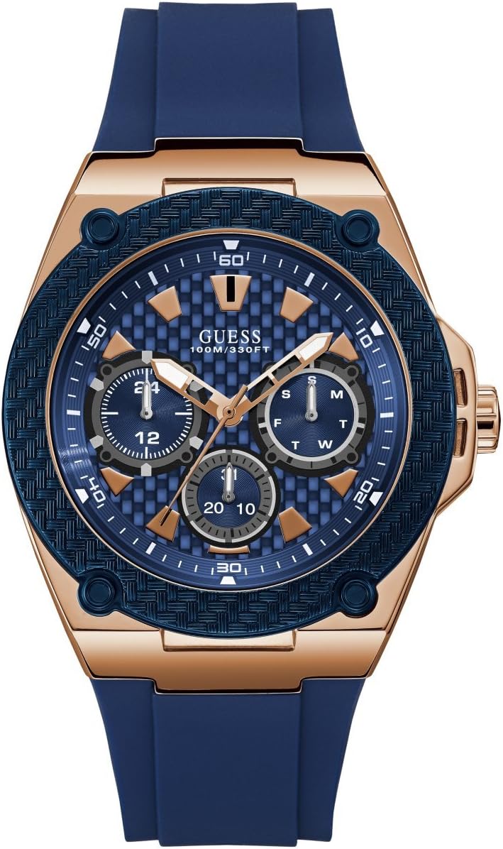 GUESS 45MM Sport Watch, Rose Gold-Tone/Blue, NS, GUESS Men's Stainless ...
