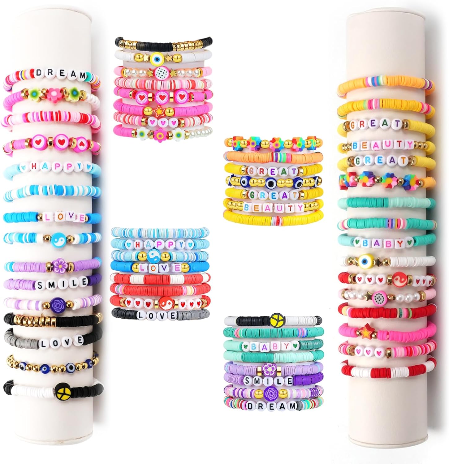 Amazon.com: 32 Pcs Preppy Bracelets for Women Colorful Clay Bead Surfer ...