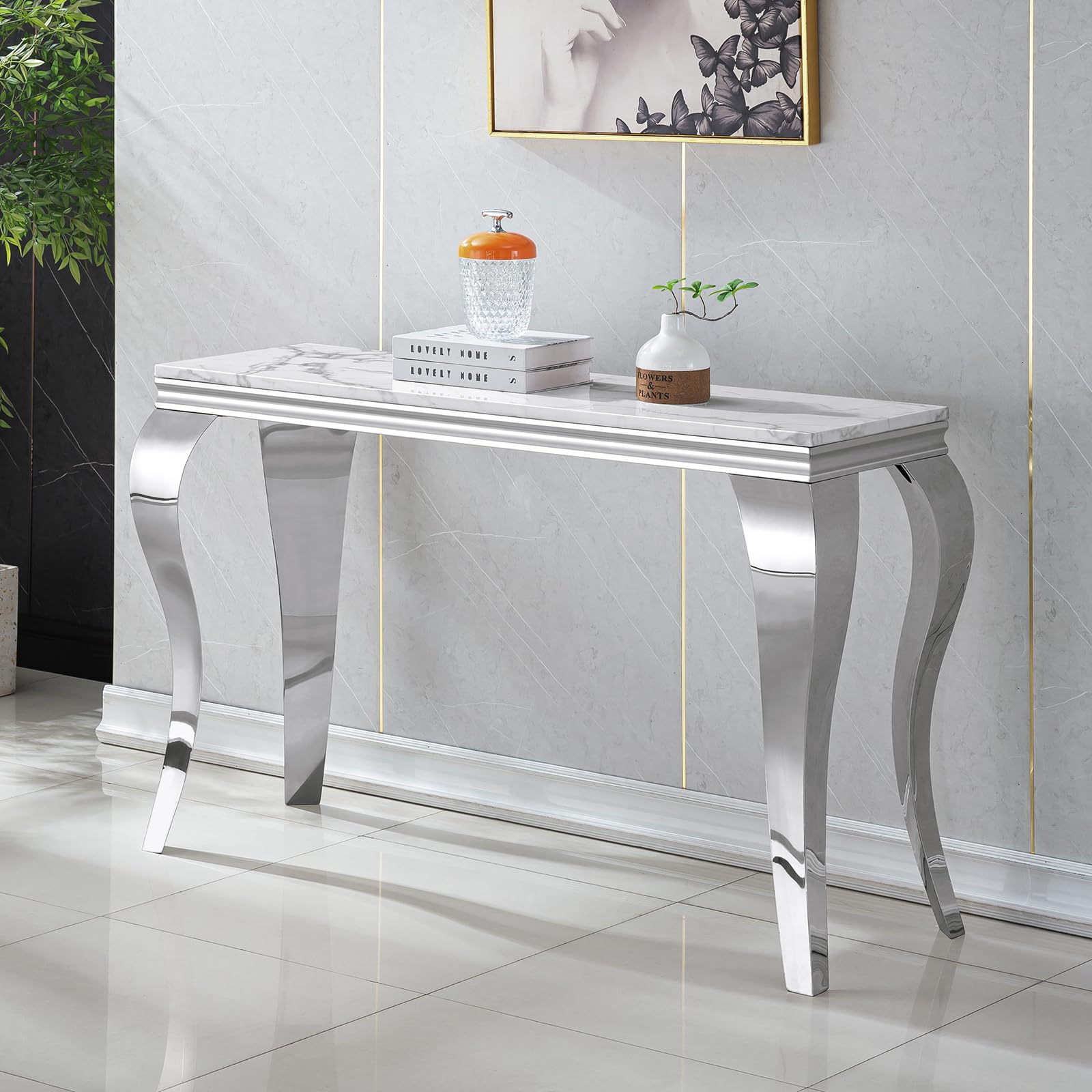 Amazon.com: Kootlena Luxury Marble Console Table, 47" Long Rectangle ...