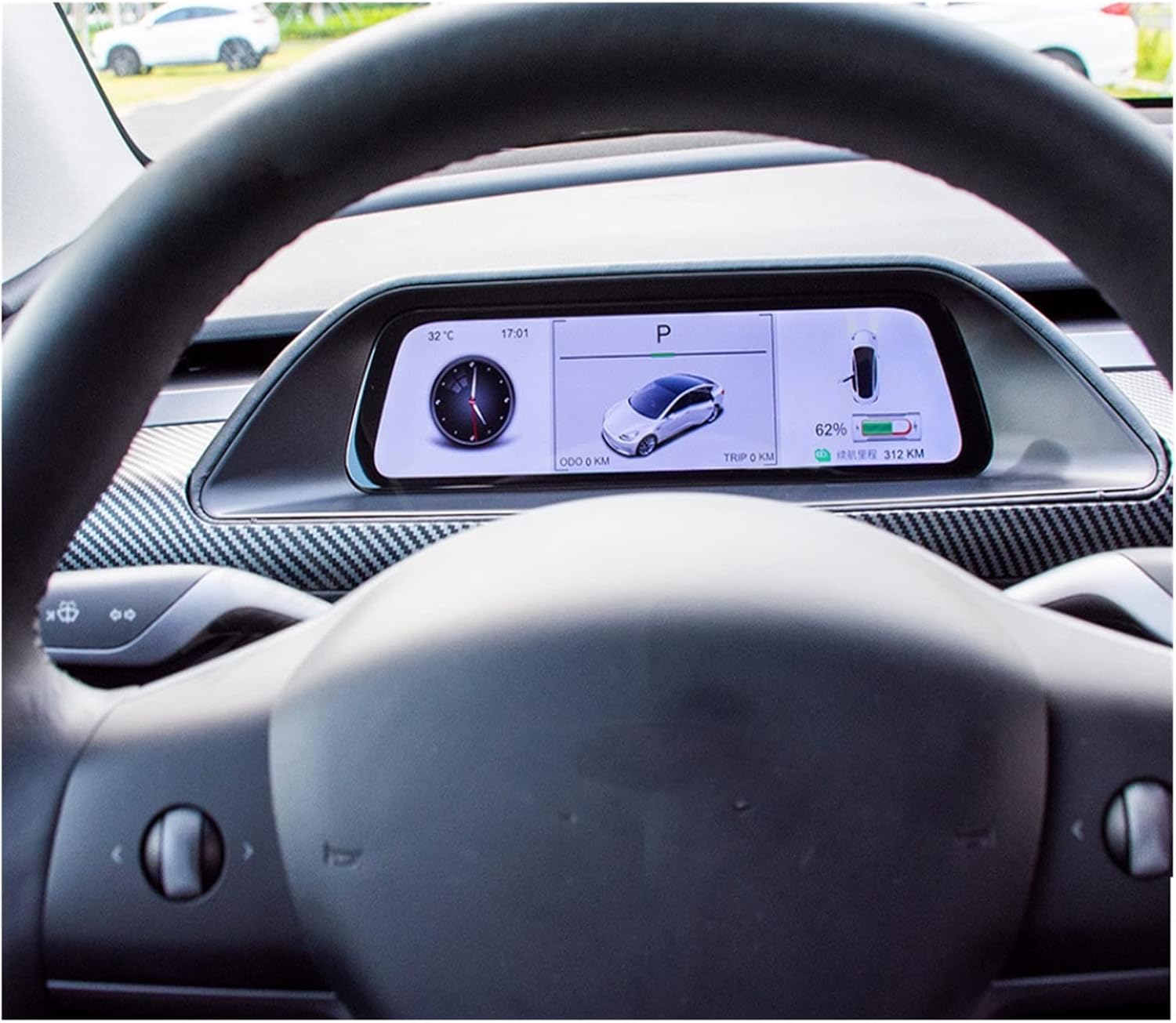Carbon Fiber Wood Frame Android Compatible With Tesla Model 3 Y Digital ...
