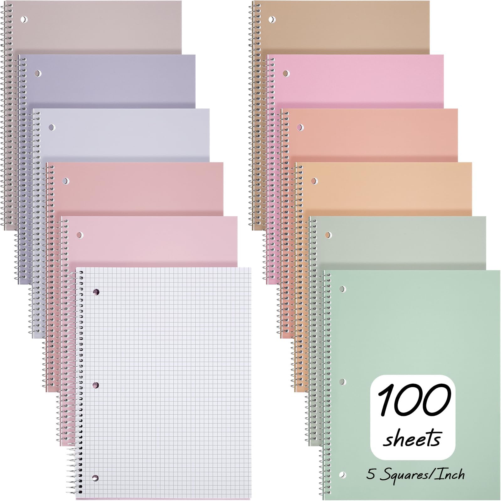 Amazon.com : Tenceur 12 Pcs 1 Subject Spiral Notebook 5 x 5 Graph Ruled ...