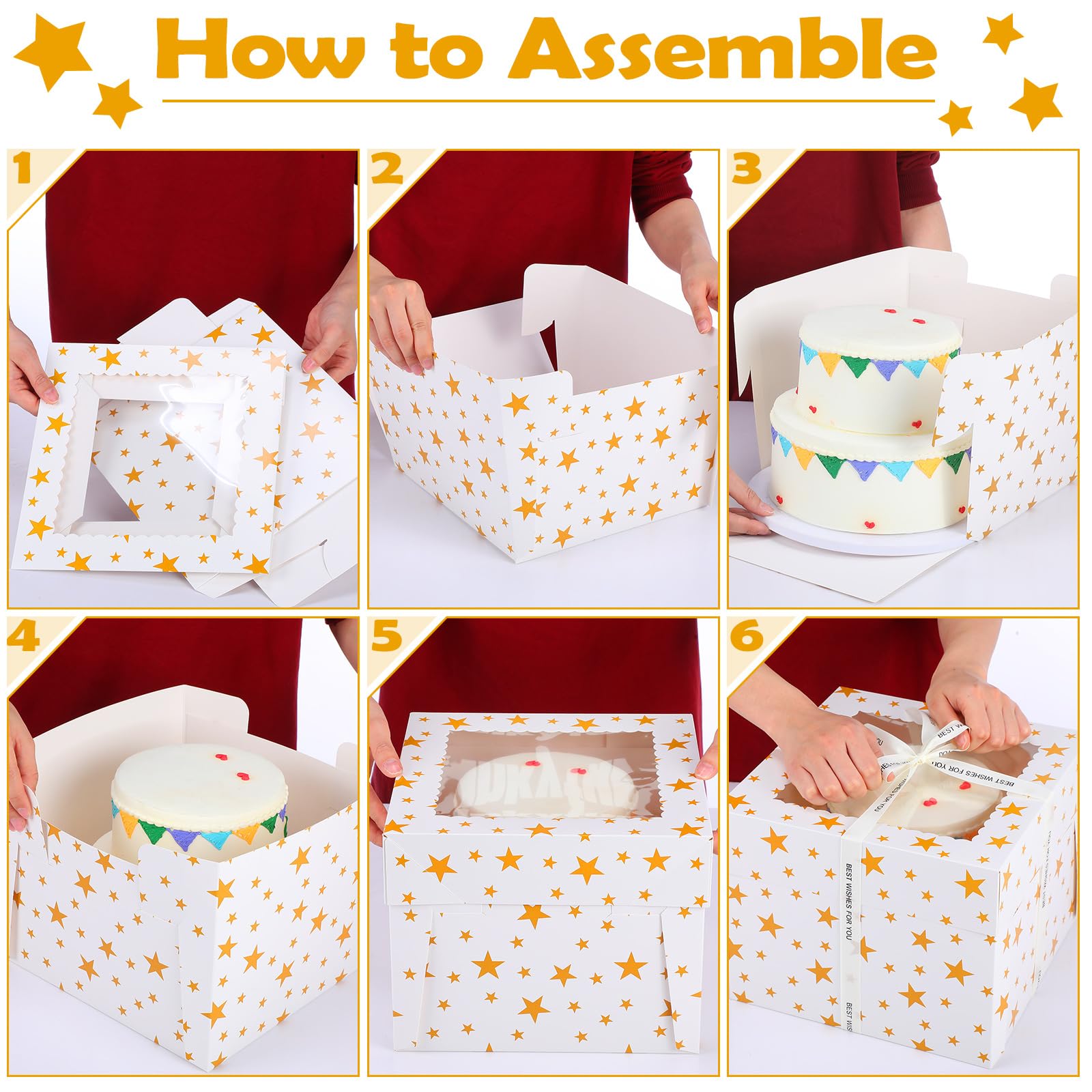 18 Pcs Gold Cake Boxes 10 x 10 x 8 Inches with Window, Tall Cake Box ...