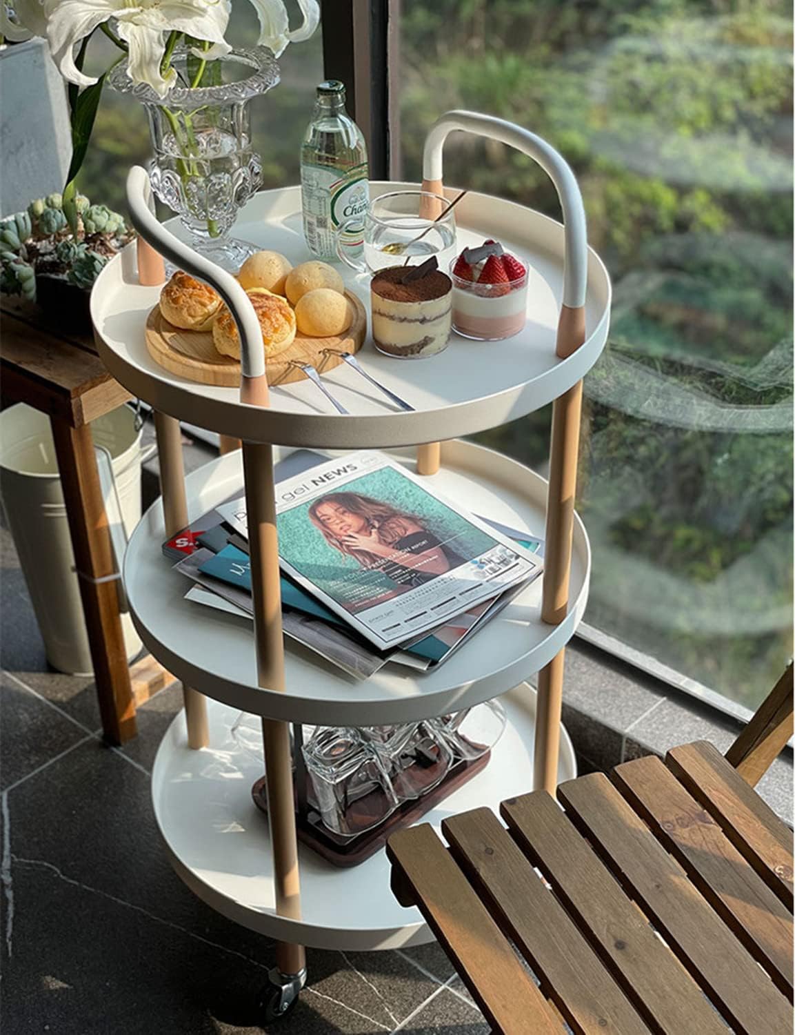 Amazon.com: Round Utility Cart 3-Tier Rolling Cart Serving Cart Pantry ...