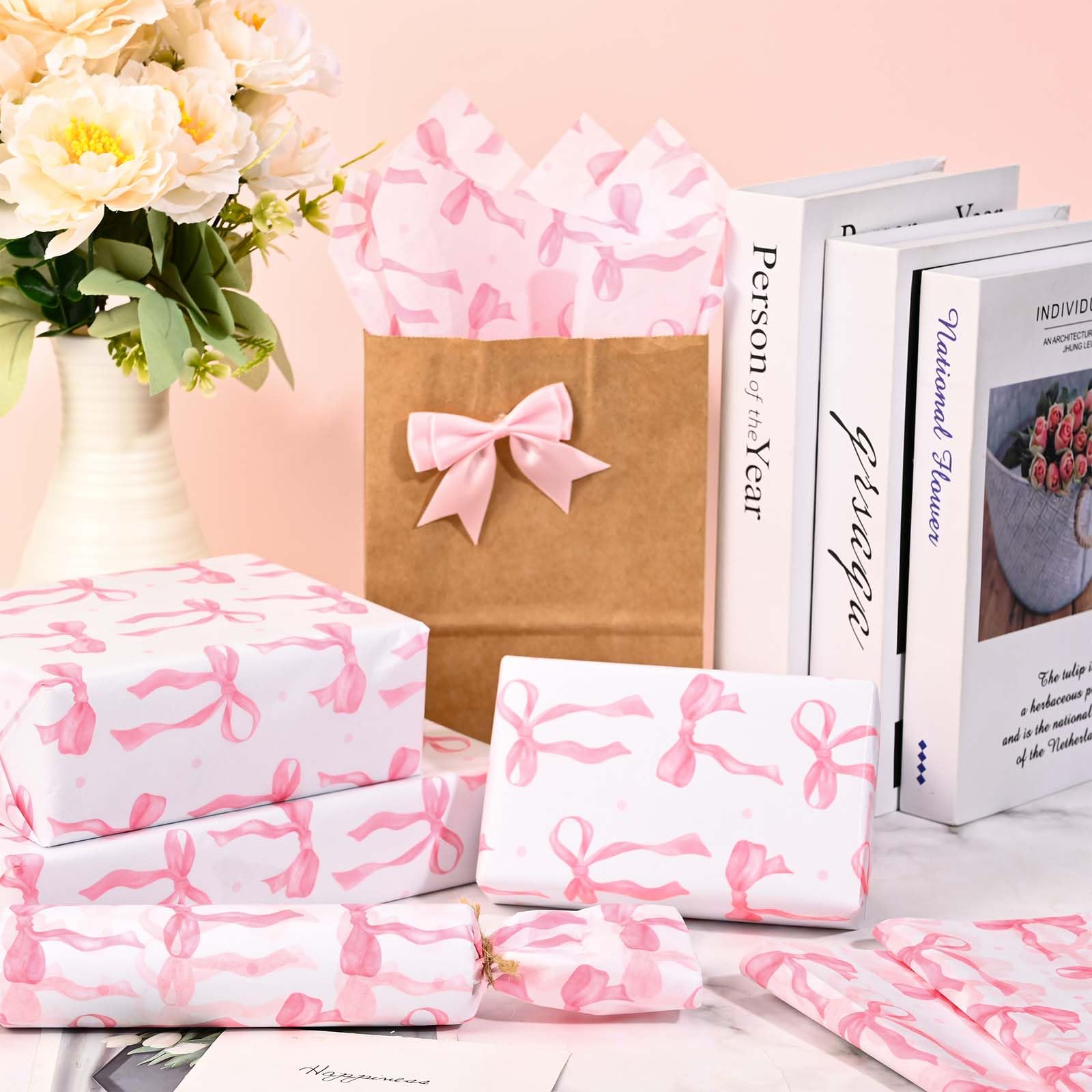 Celebration Balloons 100 Sheets Pink Bow Tissue Paper - 20x14 Inches ...