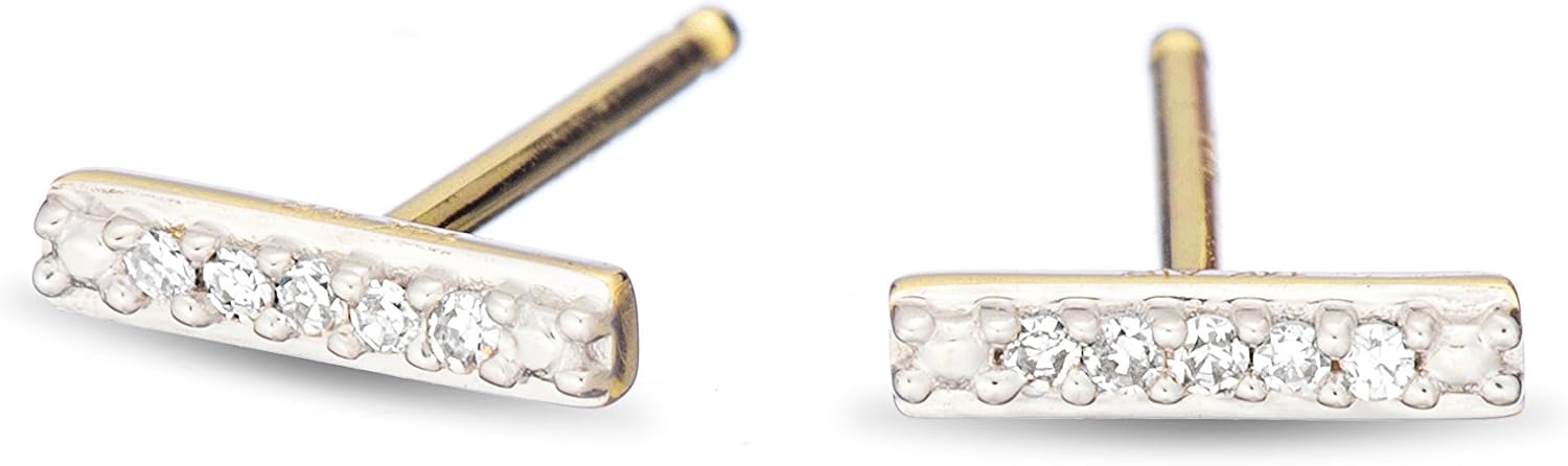Amazon.com: Super Tiny Pavé Diamond Bar Posts in 14k Yellow Gold ...