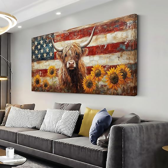 Amazon.com: LASMOND Country Highland Cow Wall Art for Living Room ...