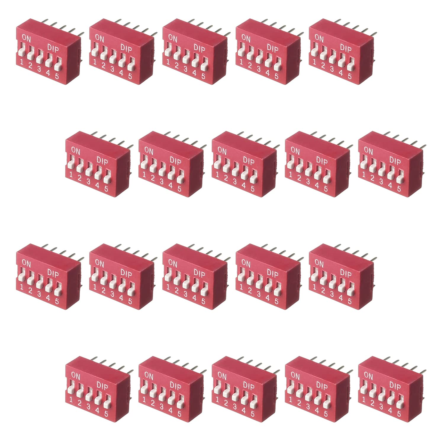 Fielect 20Pcs Red Dip Switch Horizontal 1-5 Positions 2.54Mm Pitch for ...