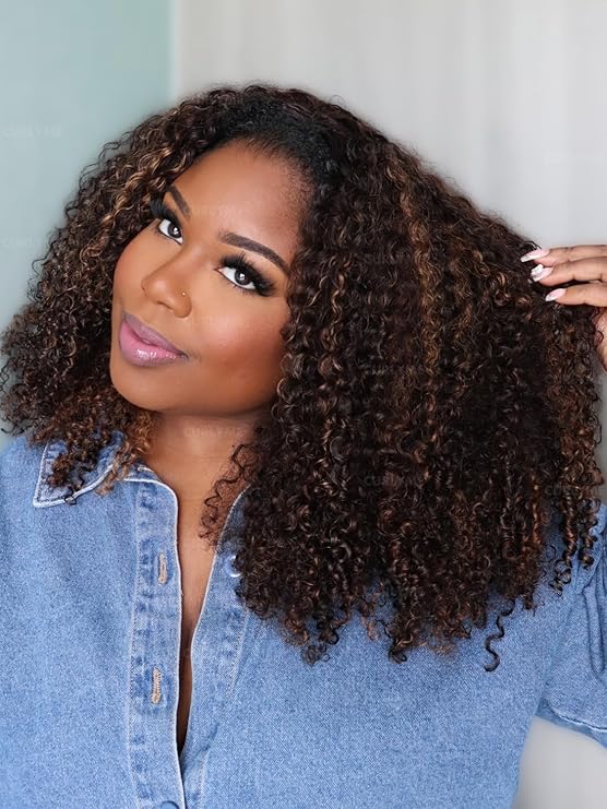 Amazon.com : Curlyme Highlight 2/30 Kinky Curly Half Wig Human Hair ...