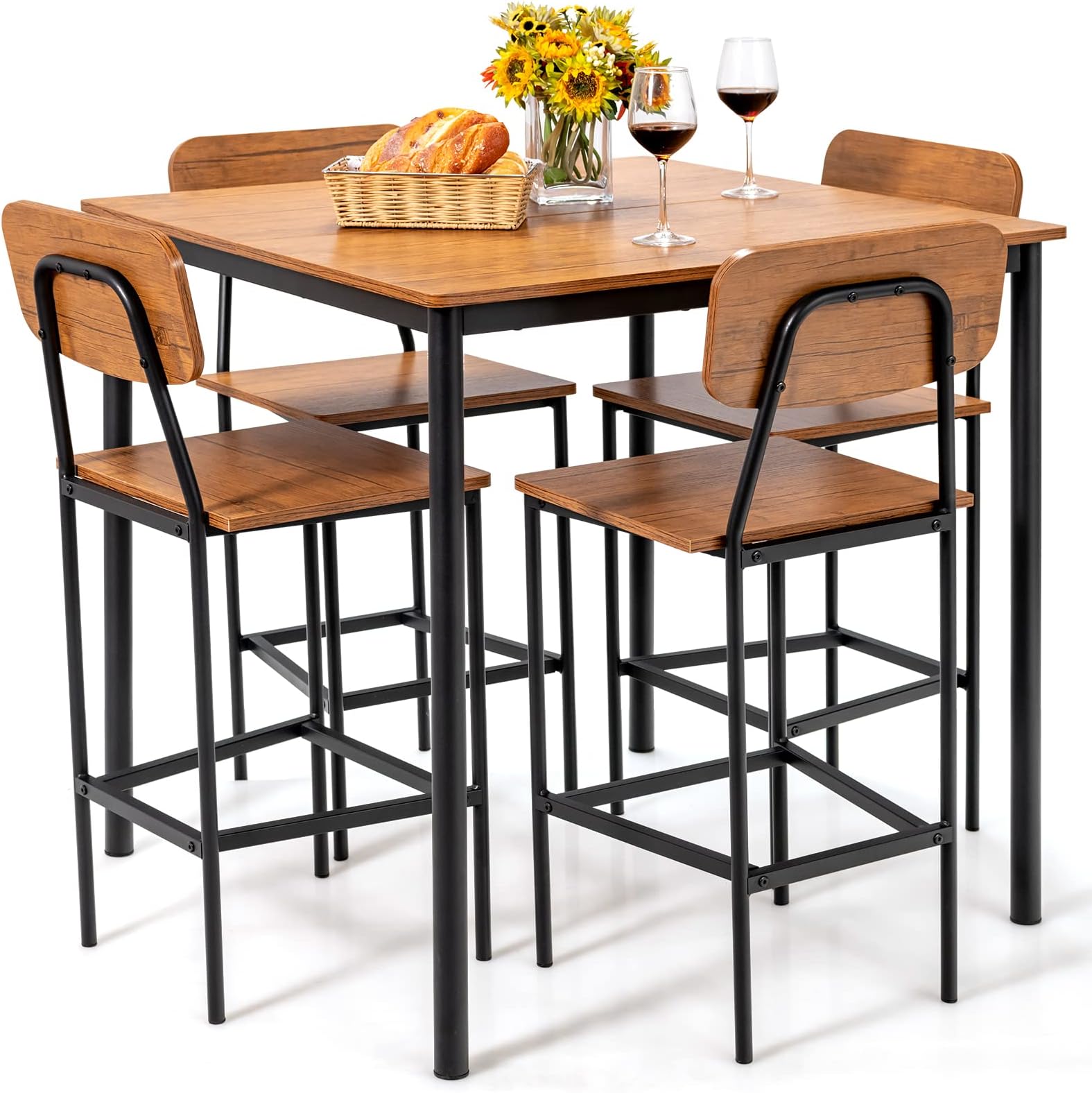 KOSY KOALA Dining Table And 4 Faux Leather Chairs Space Saver Black And ...