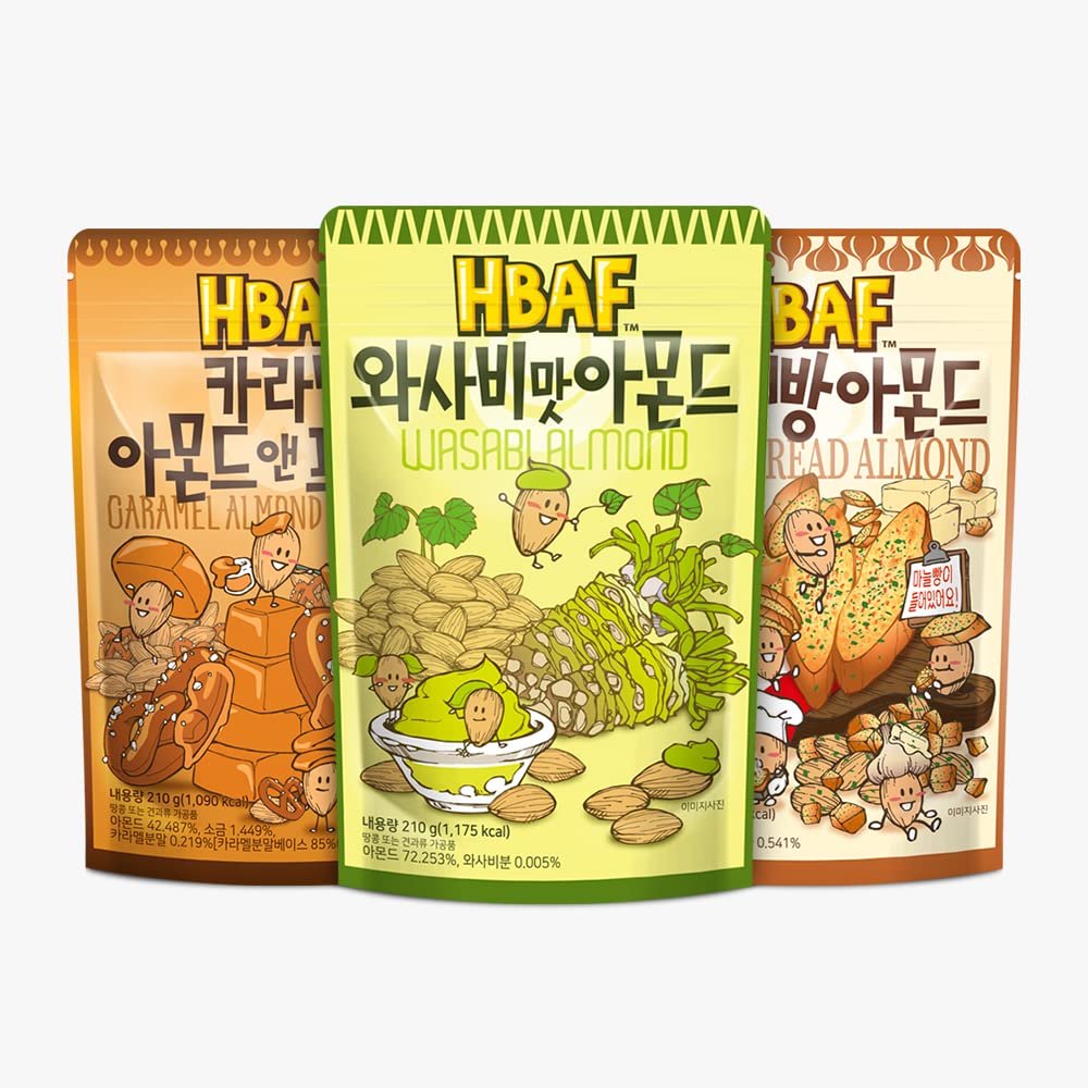 Amazon.com : [Official Gilim HBAF] Korean Seasoned Almonds 3 Flavor Pack Mix (1 Garlic Bread, 1 ...