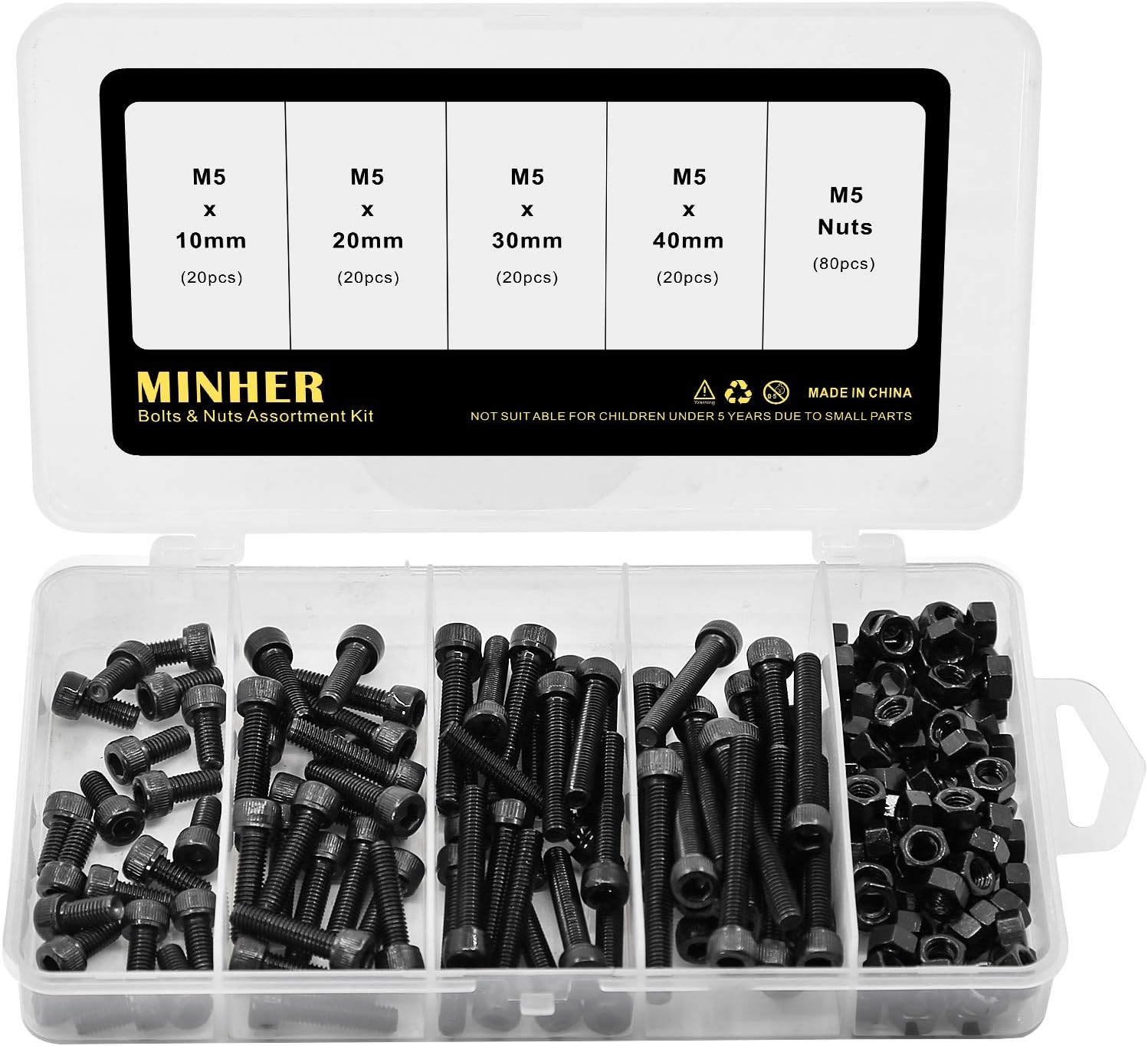 M5 Socket Head Cap Screws Bolts and Nuts Set Black 12.9 Grade Alloy ...