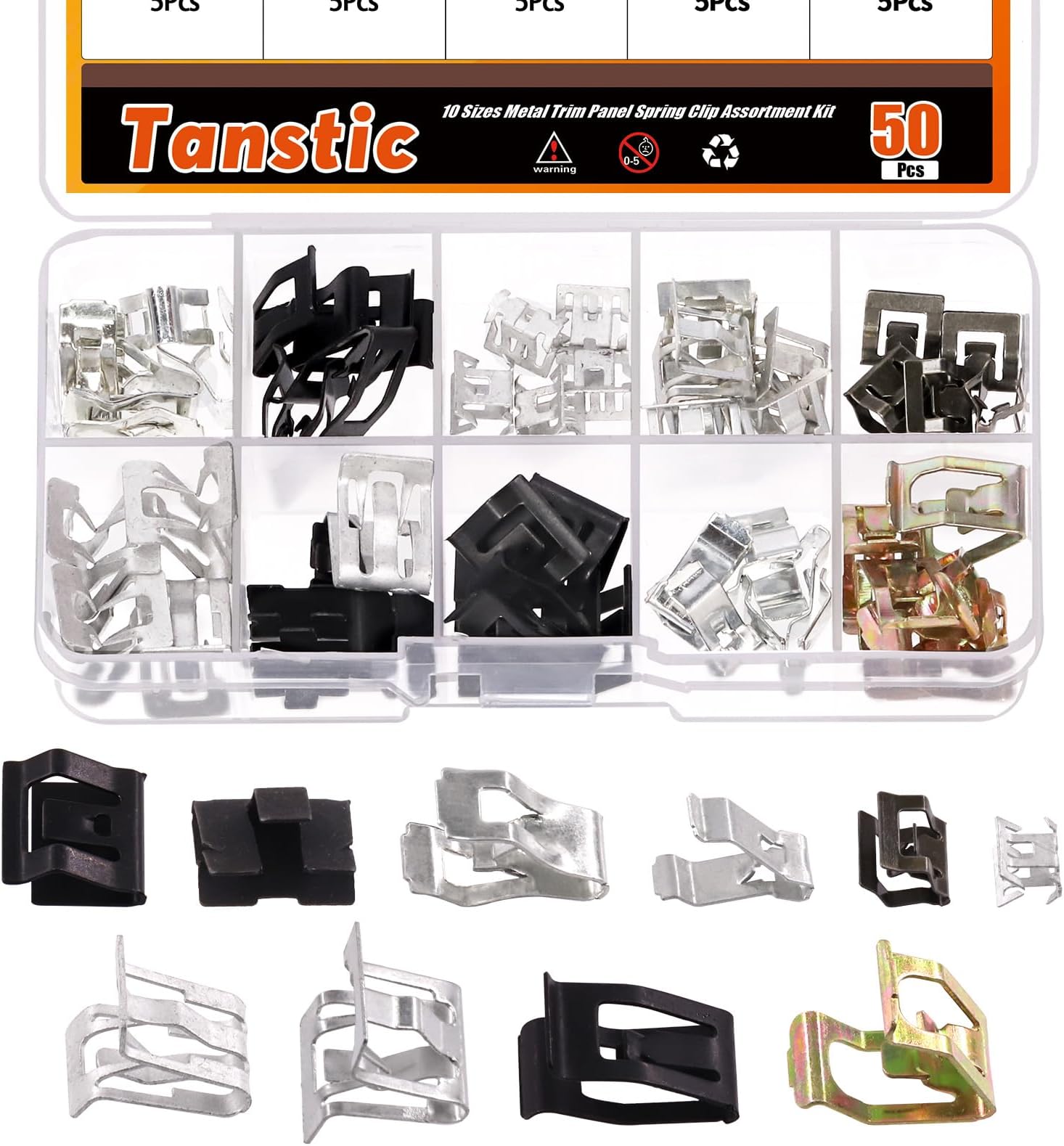 Tanstic 50Pcs 10 Sizes Metal Trim Panel Spring Clip Kit, Including 1# 2 ...