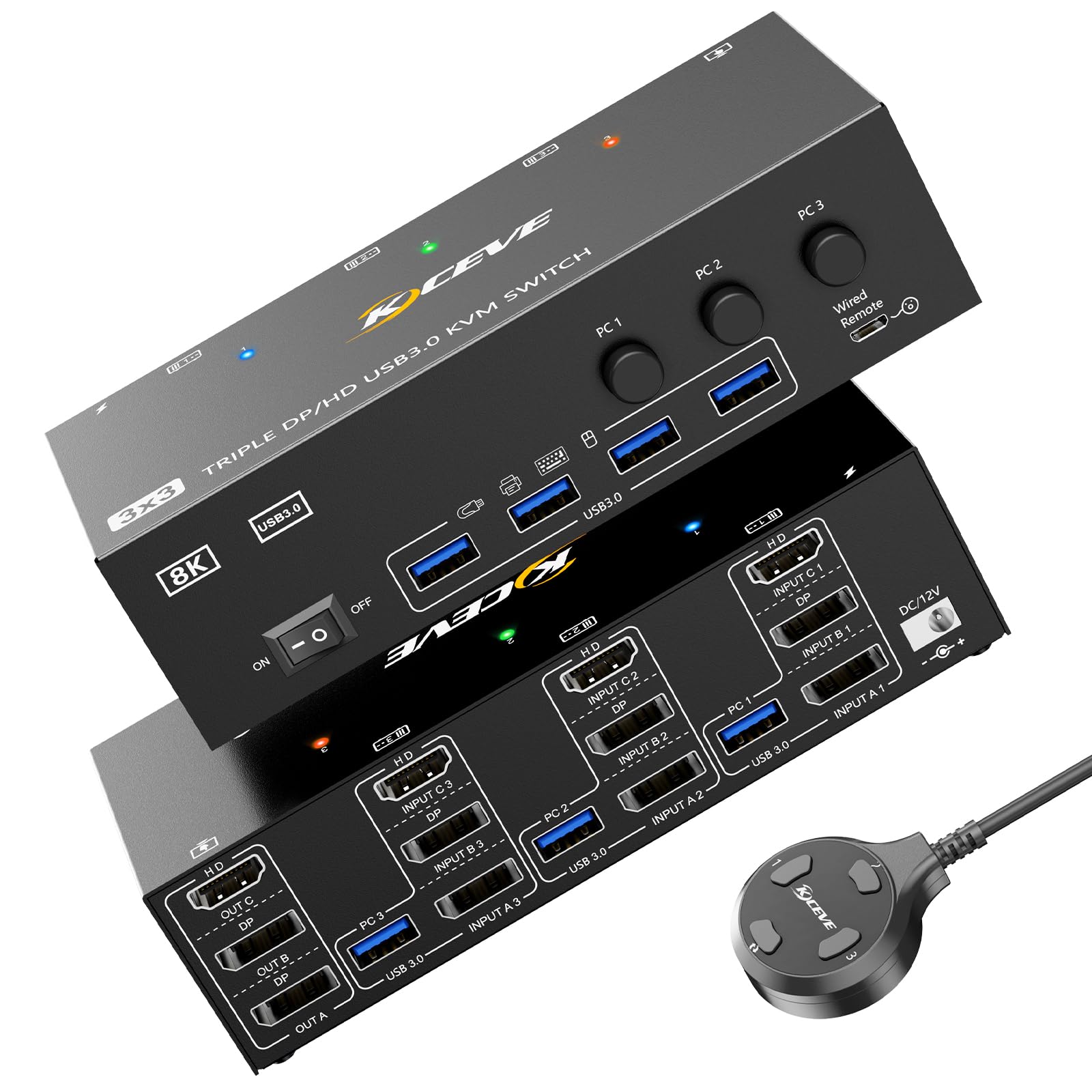 Buy 8K KVM Switch 3 Monitors 3 Computers HDMI + DisplayPort, KCEVE USB ...