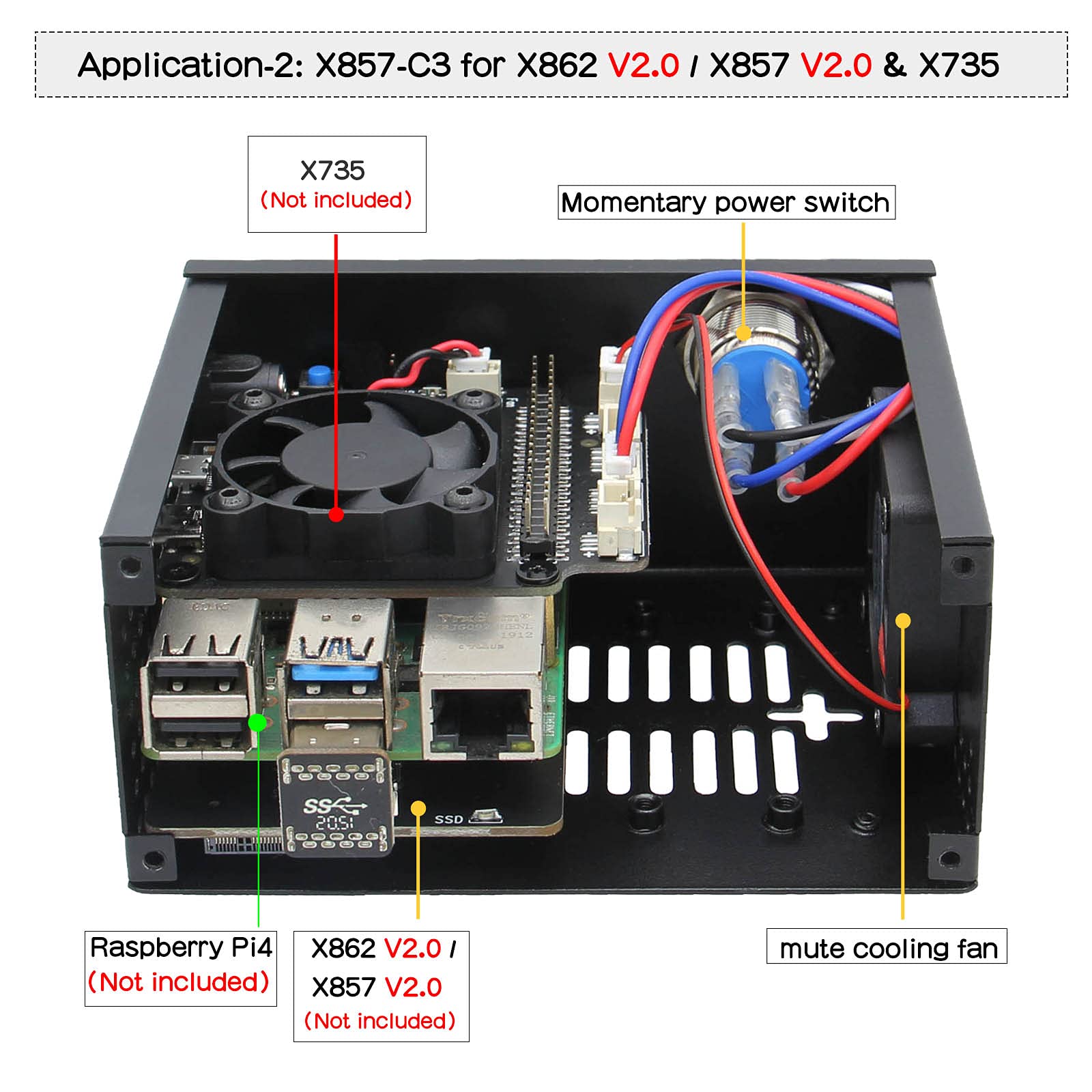 Buy Geekworm Raspberry Pi X857-C3 Case for Raspberry Pi 4 & X857 V2.0 ...