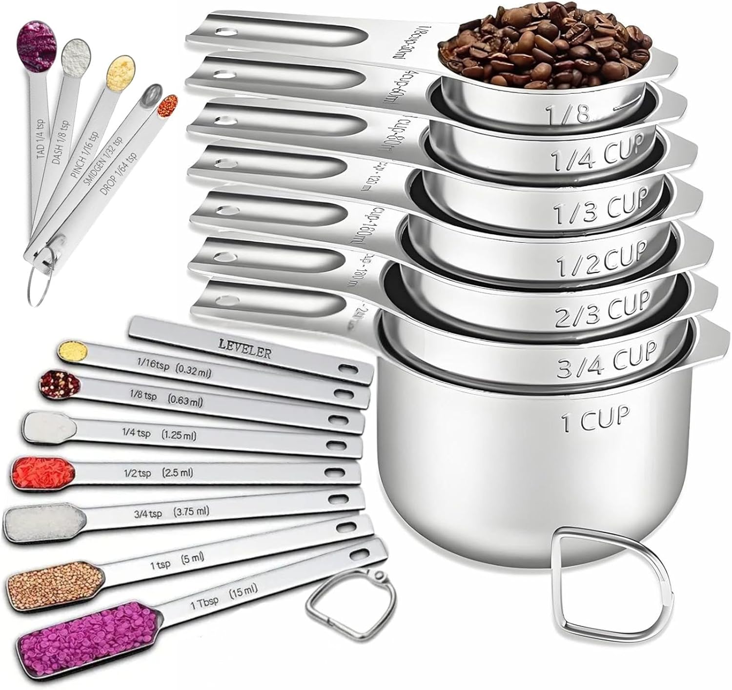 Amazon.com: Stainless Steel Measuring Cups & Spoons Set of 20 ...