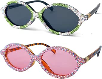 Amazon.com: Vintage Oval Crystal Rhinestone Sunglasses for Women 90s ...