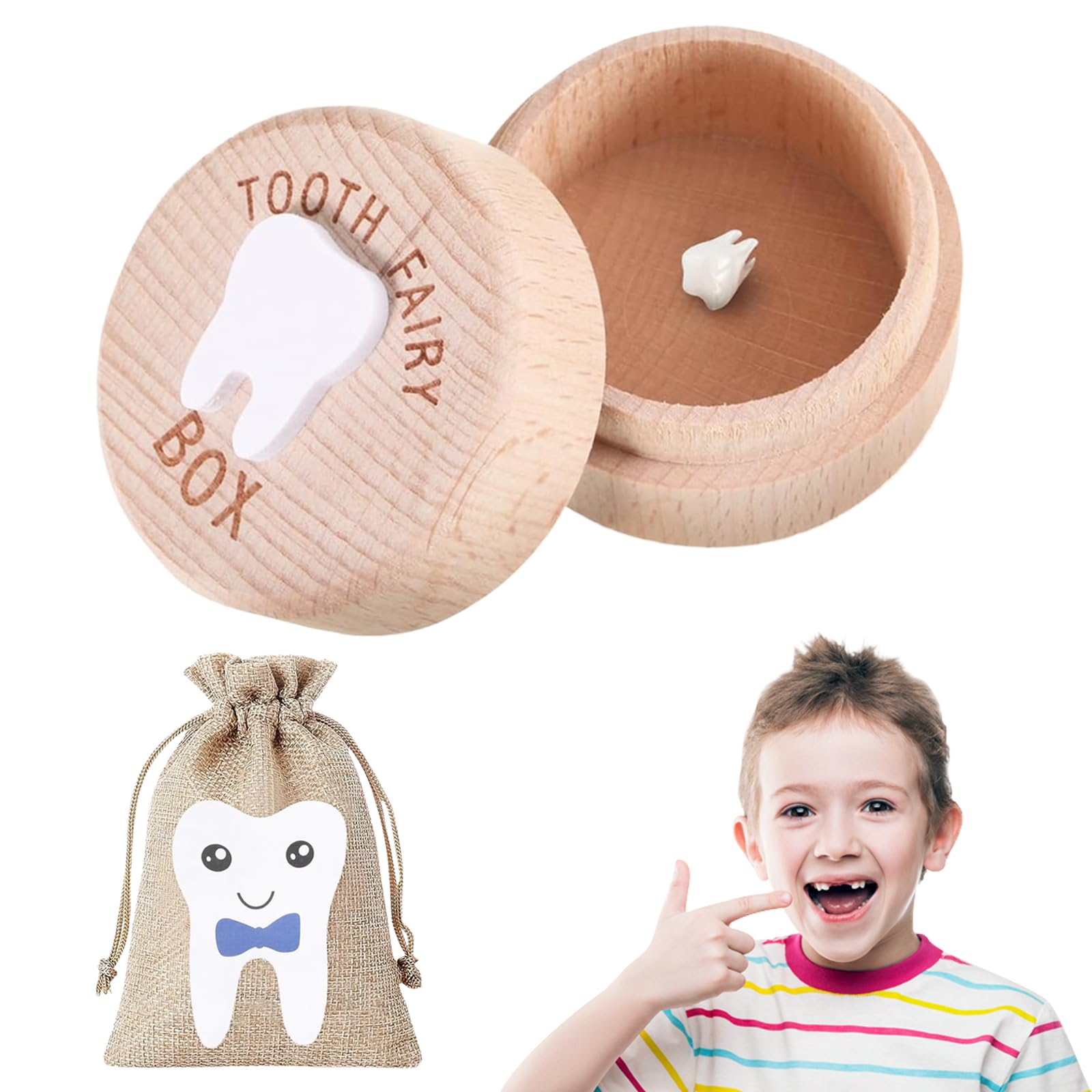 PSFYRN Tooth Fairy Box, Tooth Fairy, Wooden Tooth Storage Box with ...