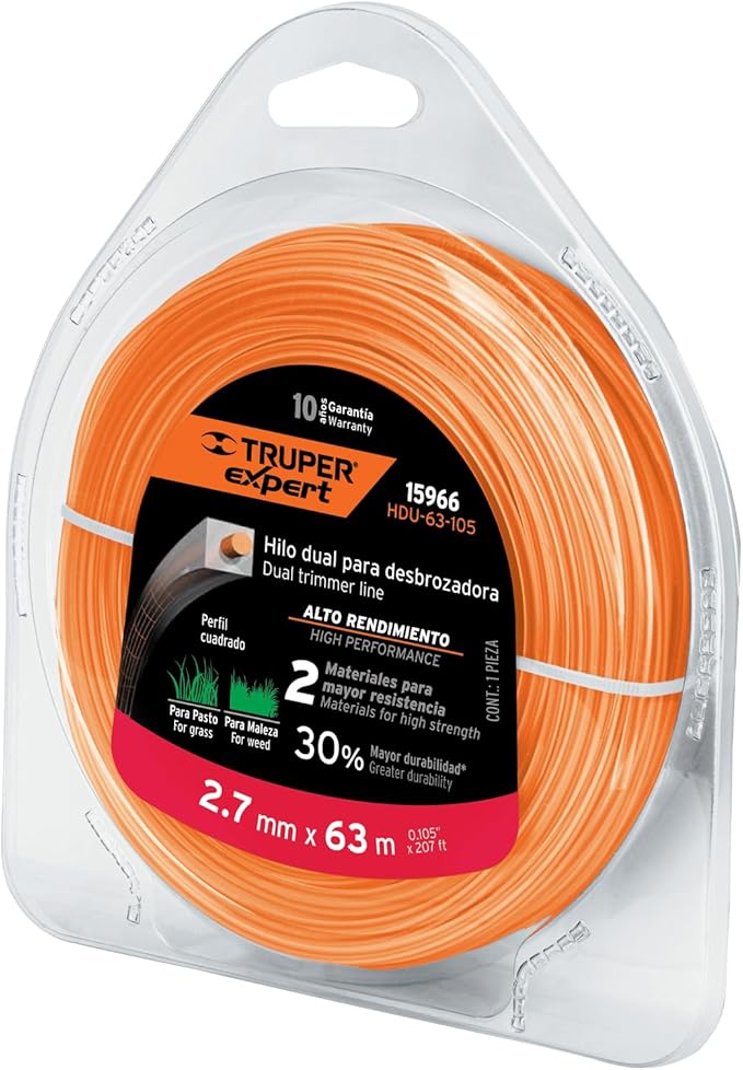 Truper Expert HDU-63-105, Rollo de Hilo Dual para desbrozadora 2.7 mm x ...