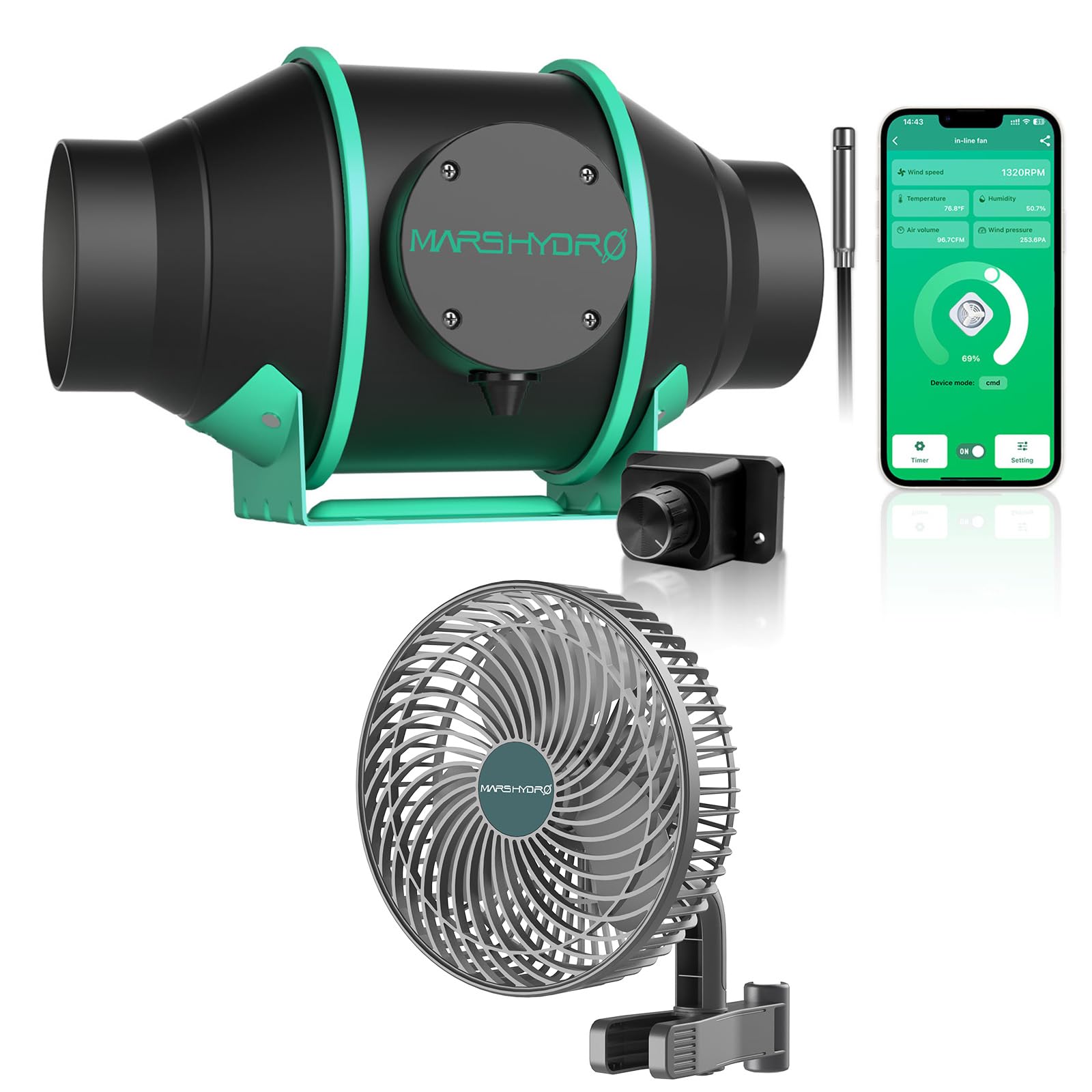 Buy Mars Hdyro iFresh 4 Inch Smart Inline Duct Fan with Variable Speed ...