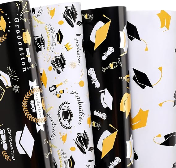 Amazon.com: Ulmasinn Graduation Wrapping Paper Flat 8 Sheets with 4 ...