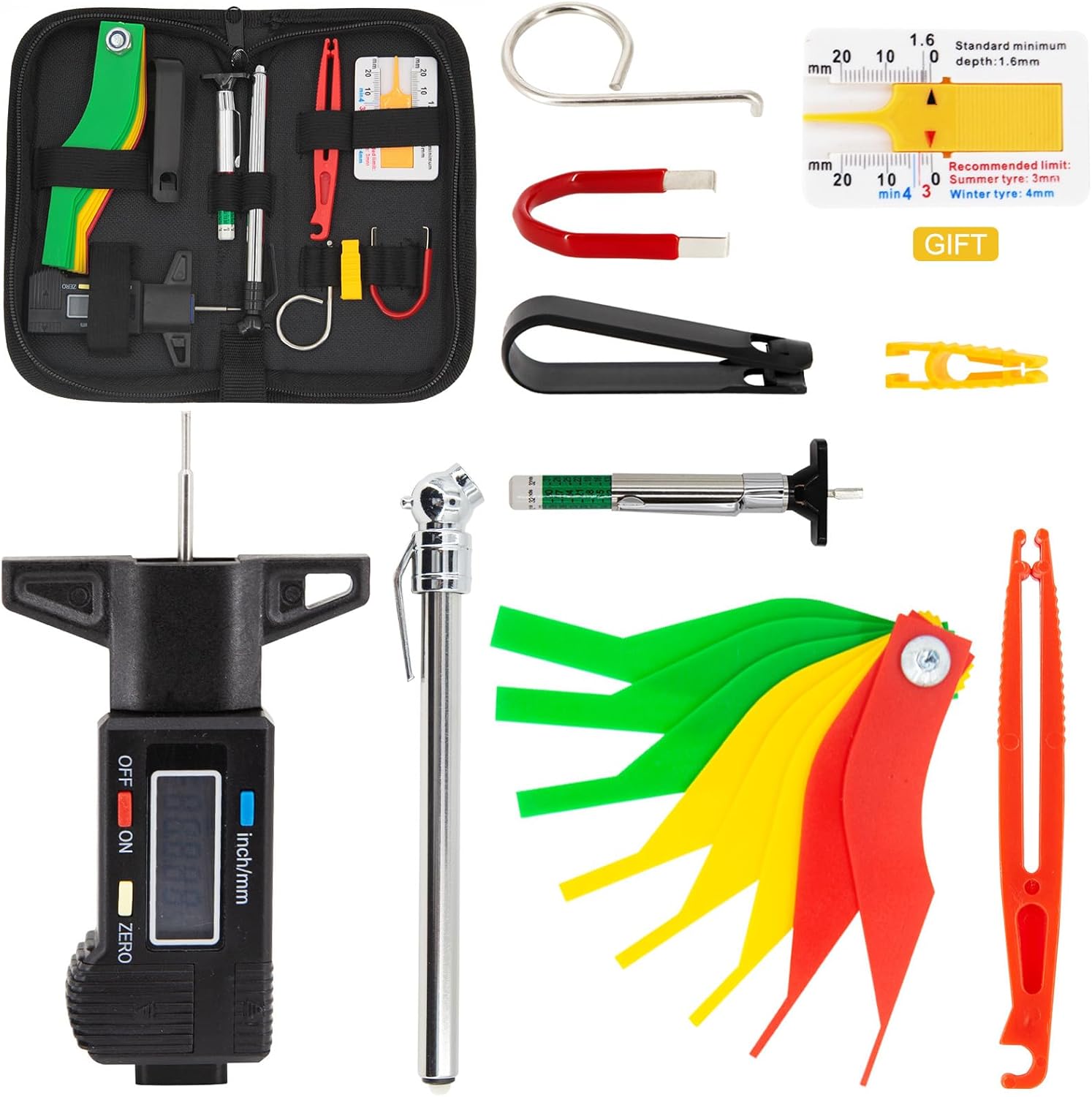 Amazon.com: Tire Tread Depth Gauge Tool Brake Lining Thickness Gauge ...