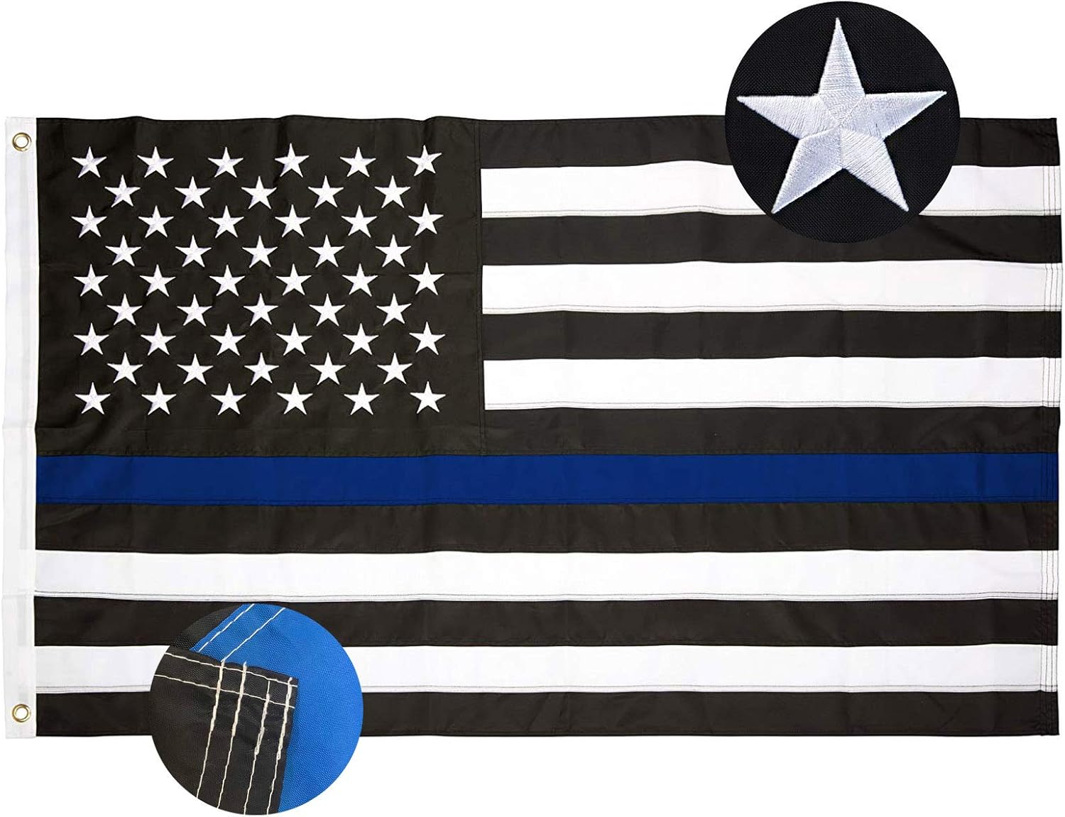 Amazon.com : Embroidered Thin Blue Line Police Flag 3x5 Outdoor- Blue ...