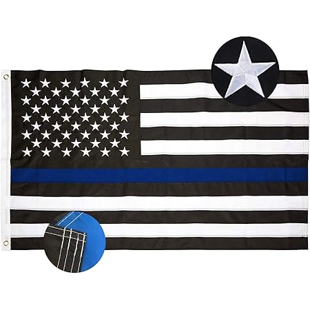 Amazon.com : Embroidered Thin Blue Line Police Flag 3x5 Outdoor- Blue ...