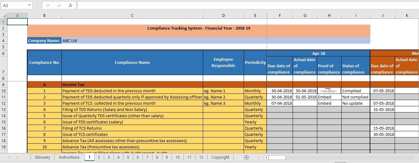 Compliance Tracking System - FY 2018-19 - To track compliances under Income Tax, GST, Company ...