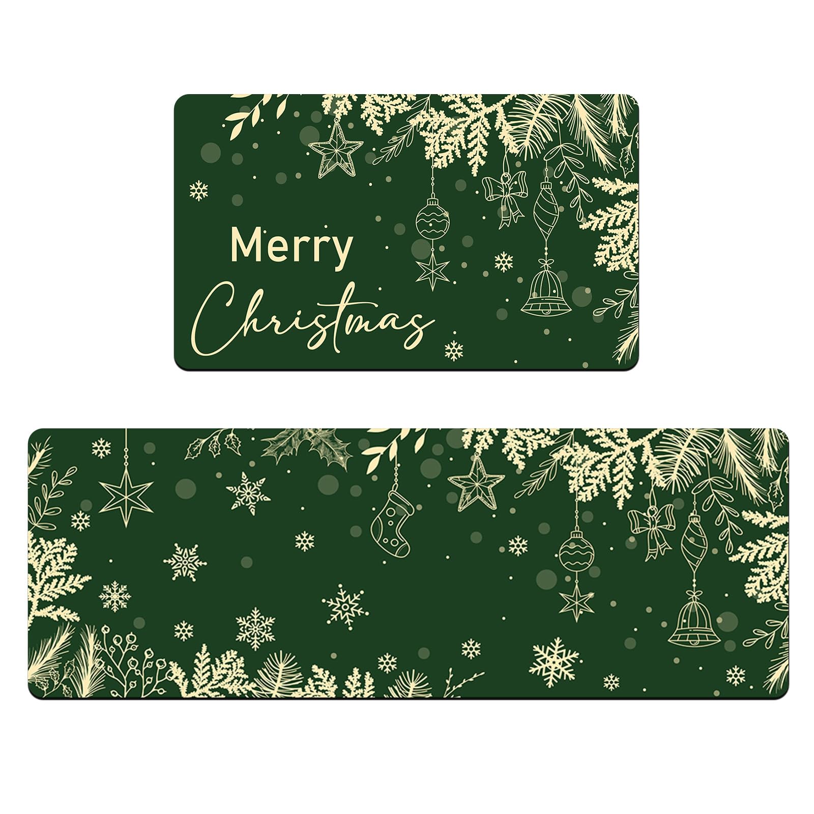 Amazon.com: Merry Christmas Kitchen Mats Set of 2 Green Xmas Pine ...