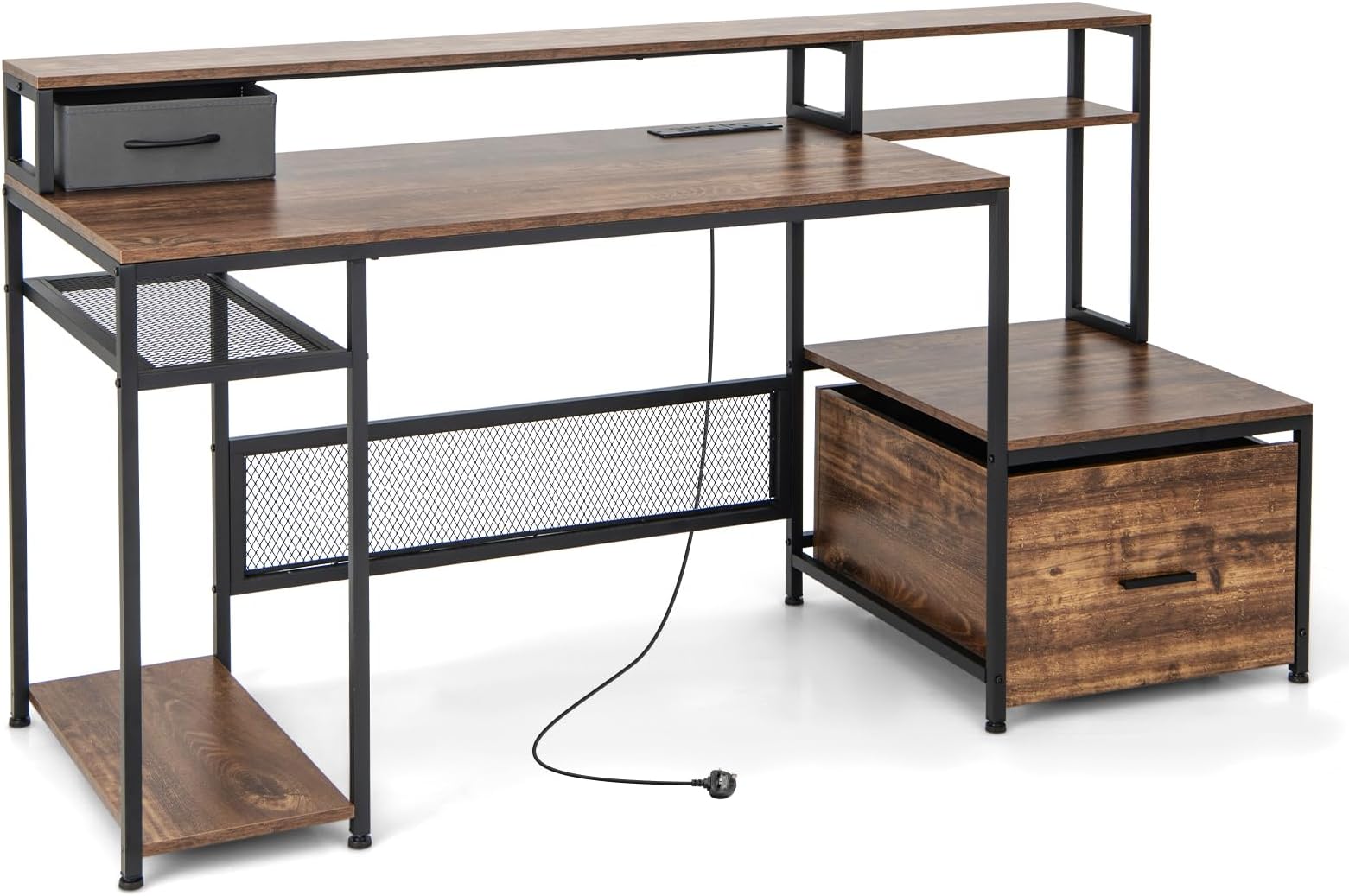 COSTWAY 170CM Home Office Computer Desk, Wooden Study Table Writing ...