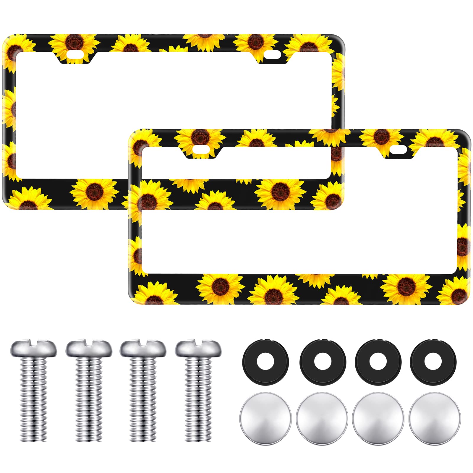 Amazon.com: Boao Sunflower Themed License Plate Cover Aluminum Metal ...