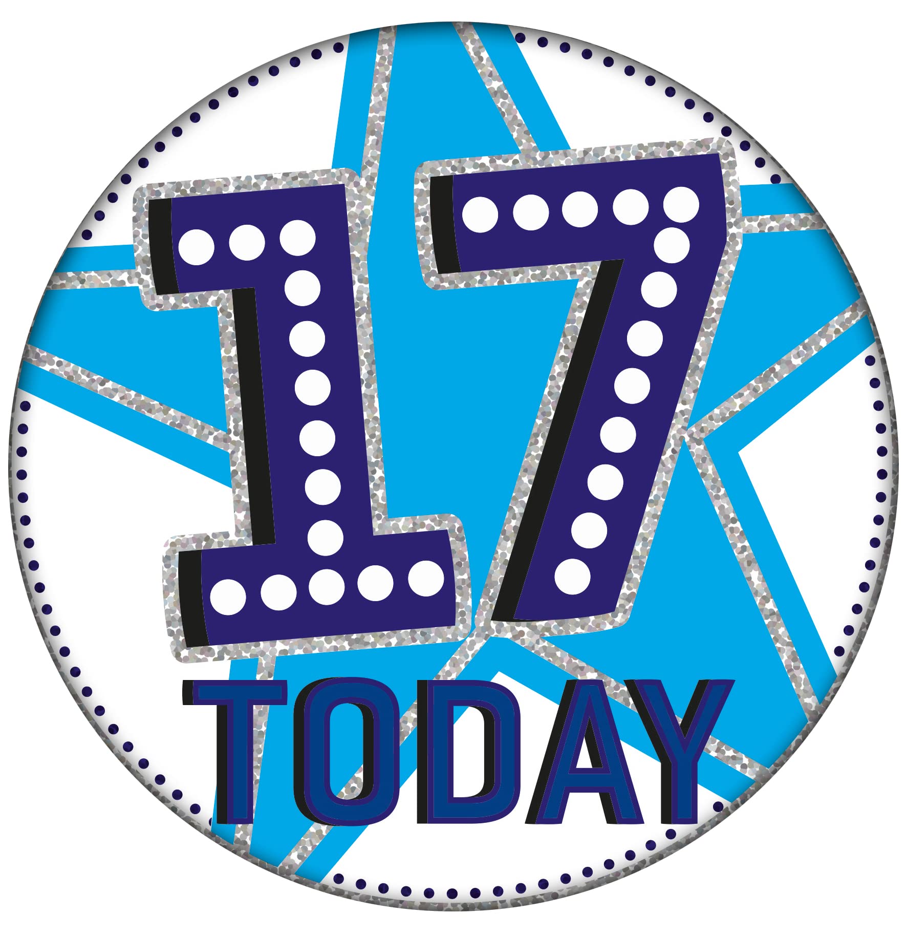Age 17 Birthday Badge Blue And Silver Holographic Recyclable Star 17th ...