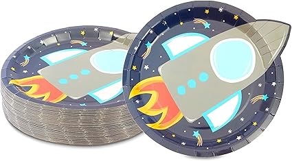 Amazon.com: 48-Pack Rocket Ship Paper Plates for Outer Space Birthday ...
