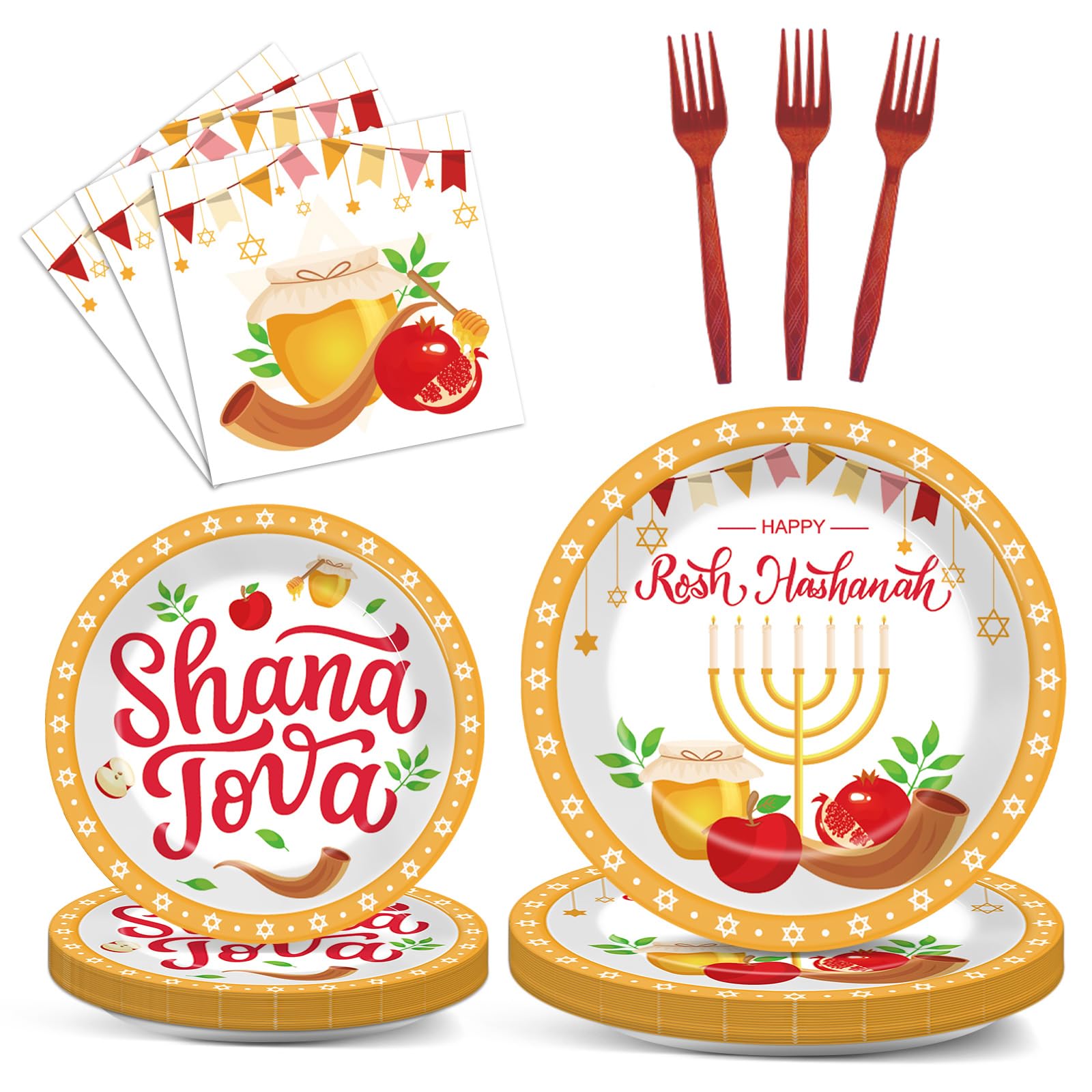 Amazon.com: gisgfim 96 Pcs Rosh Hashanah Plates and Napkins Party ...